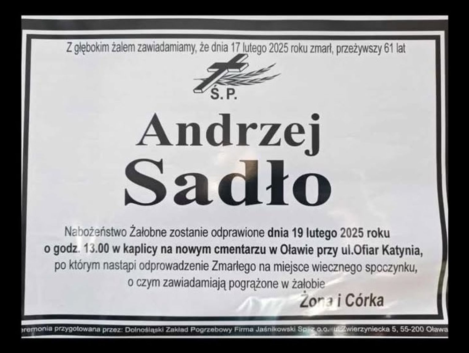 Zmarł Andrzej Sadło